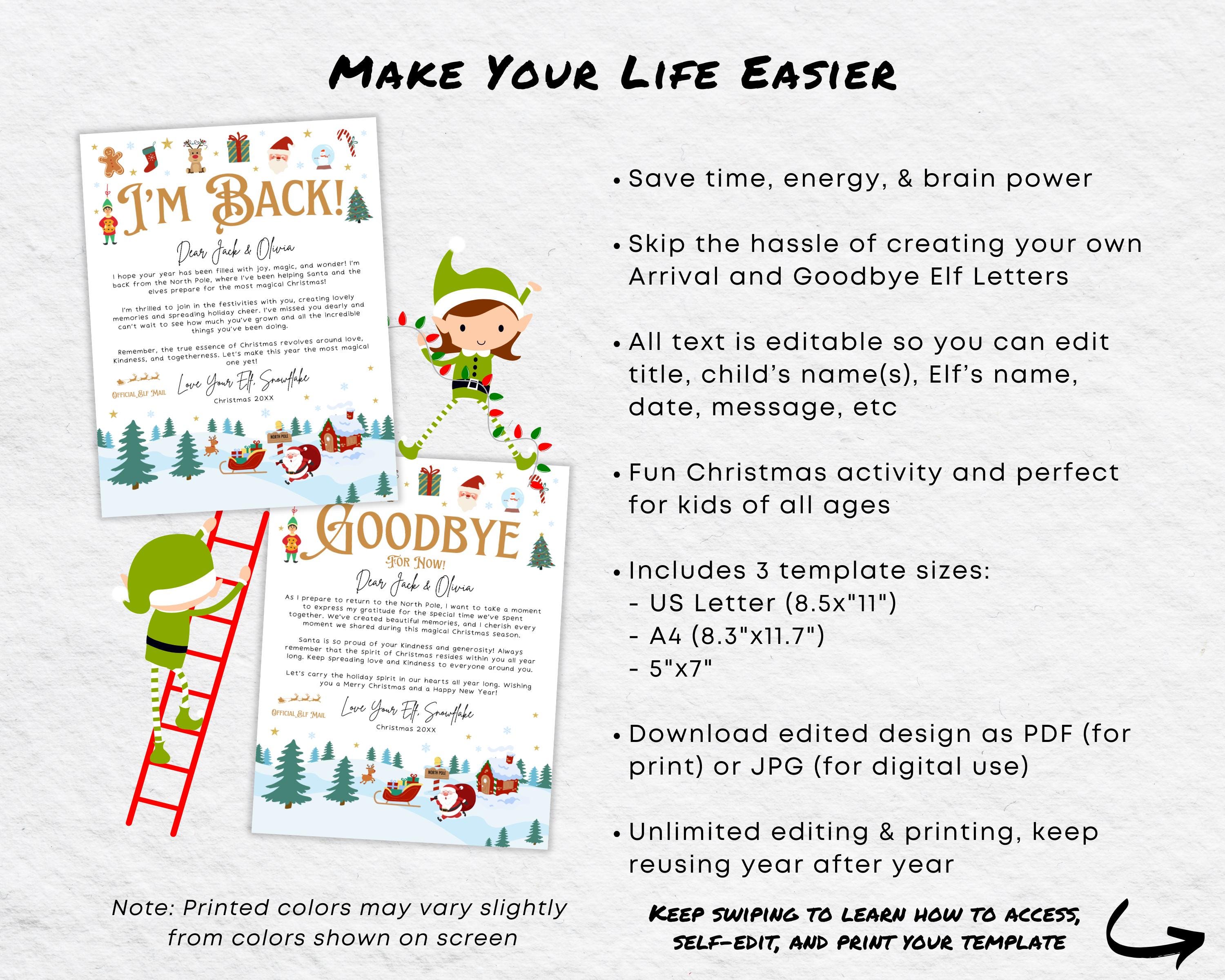 Editable Elf Letters Bundle, I'm Back & Goodbye Note Set (christmas ...