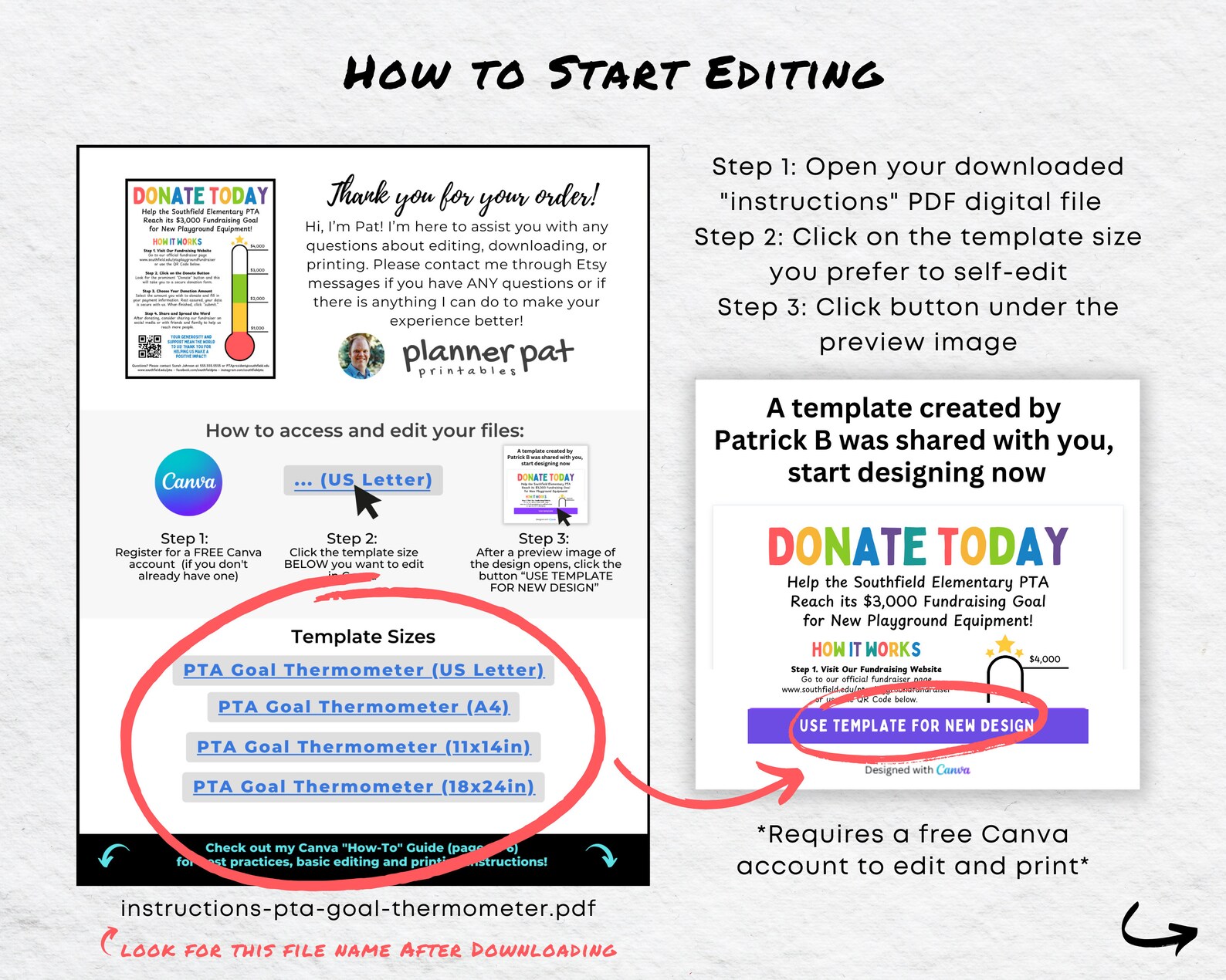 Editable School PTA PTO Fundraising Thermometer Flyer: Donation Tracker ...
