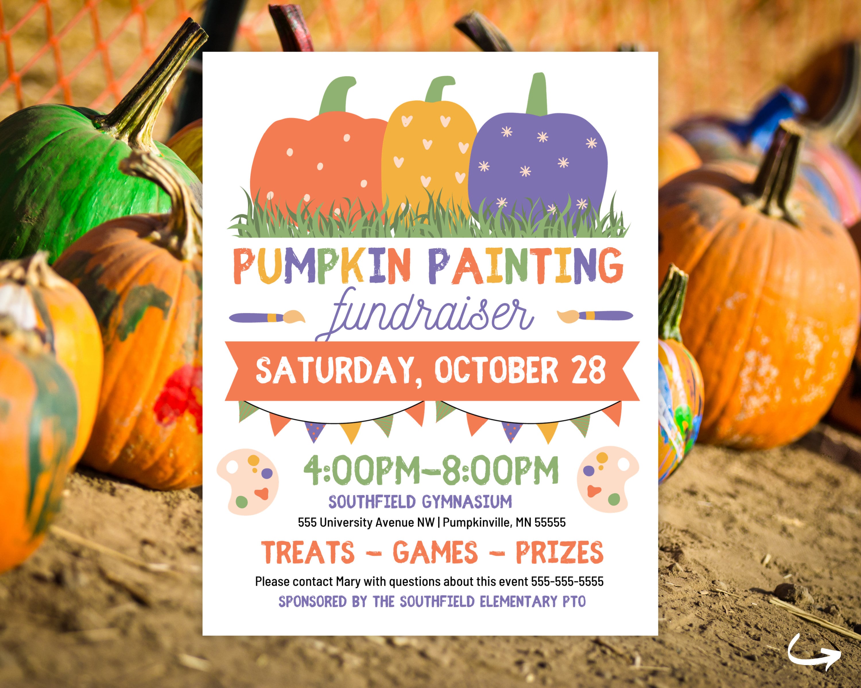 Editable Pumpkin Painting Flyer, Halloween School Fundraiser Invitation ...