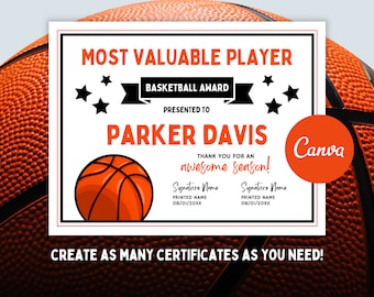 Editable Basketball Award Certificates. Customizable - Etsy