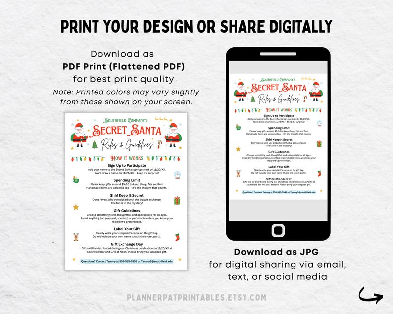 Editable Secret Santa Rules Flyer | Christmas Gift Exchange Guidelines ...