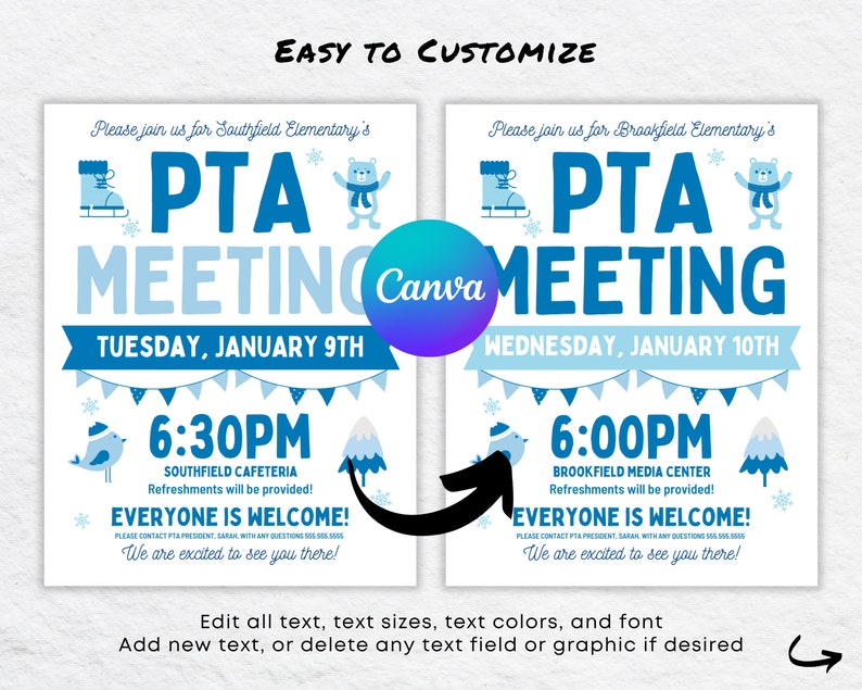 Editable PTA Meeting Flyer, Winter Meeting Reminder (canva Template) - Etsy
