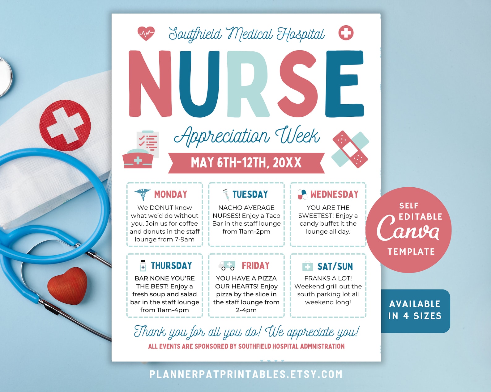 Editable Nurse Appreciation Week Flyer | Nursing Itinerary Template ...