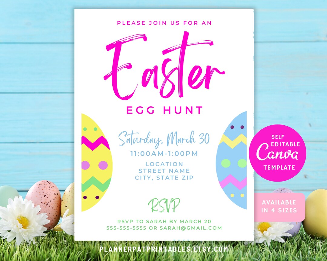 Egg Hunt Invitation Vibrant Printable Easter Egg Hunt Invite, Canva ...