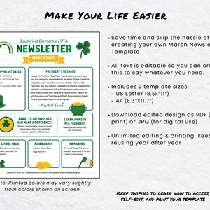 Editable March Newsletter Template, St Patricks PTO PTA School News ...