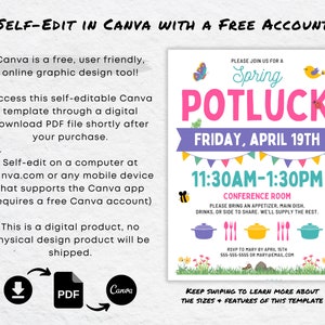 Editable Spring Potluck Invite Printable, Potluck Luncheon Party Flyer ...