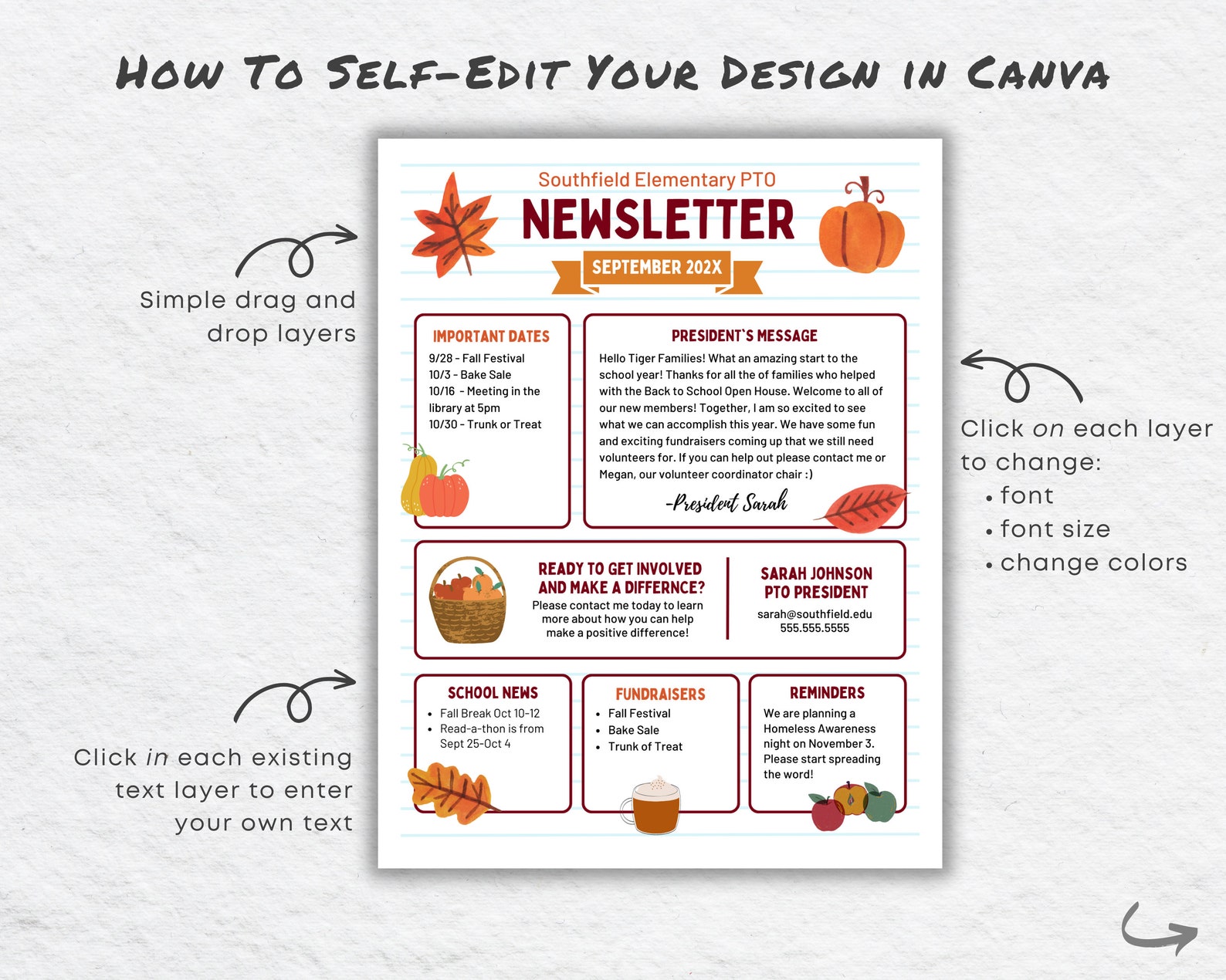 Editable PTA PTO September Newsletter Template Printable, Edit in Canva ...