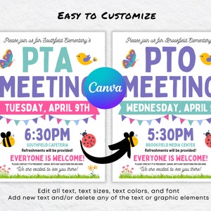 Editable Spring PTA Meeting Flyer Template, PTO PTA April News, Canva ...
