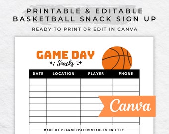 Editable Basketball Snack Sign up Sheet Game Day Schedule - Etsy