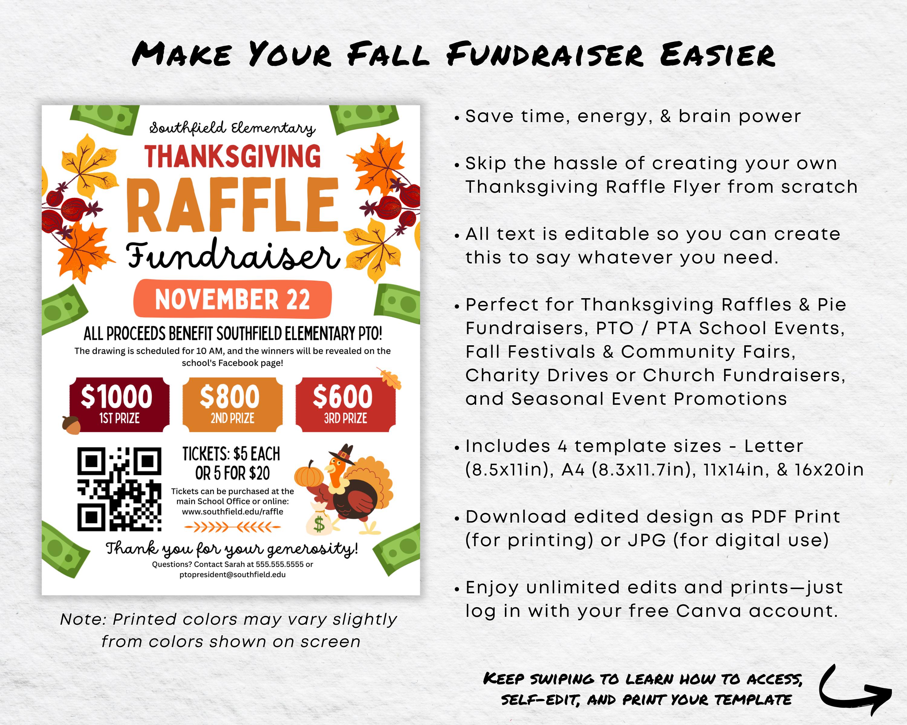 Thanksgiving Raffle Flyer | Editable Fall Fundraiser Template (canva ...