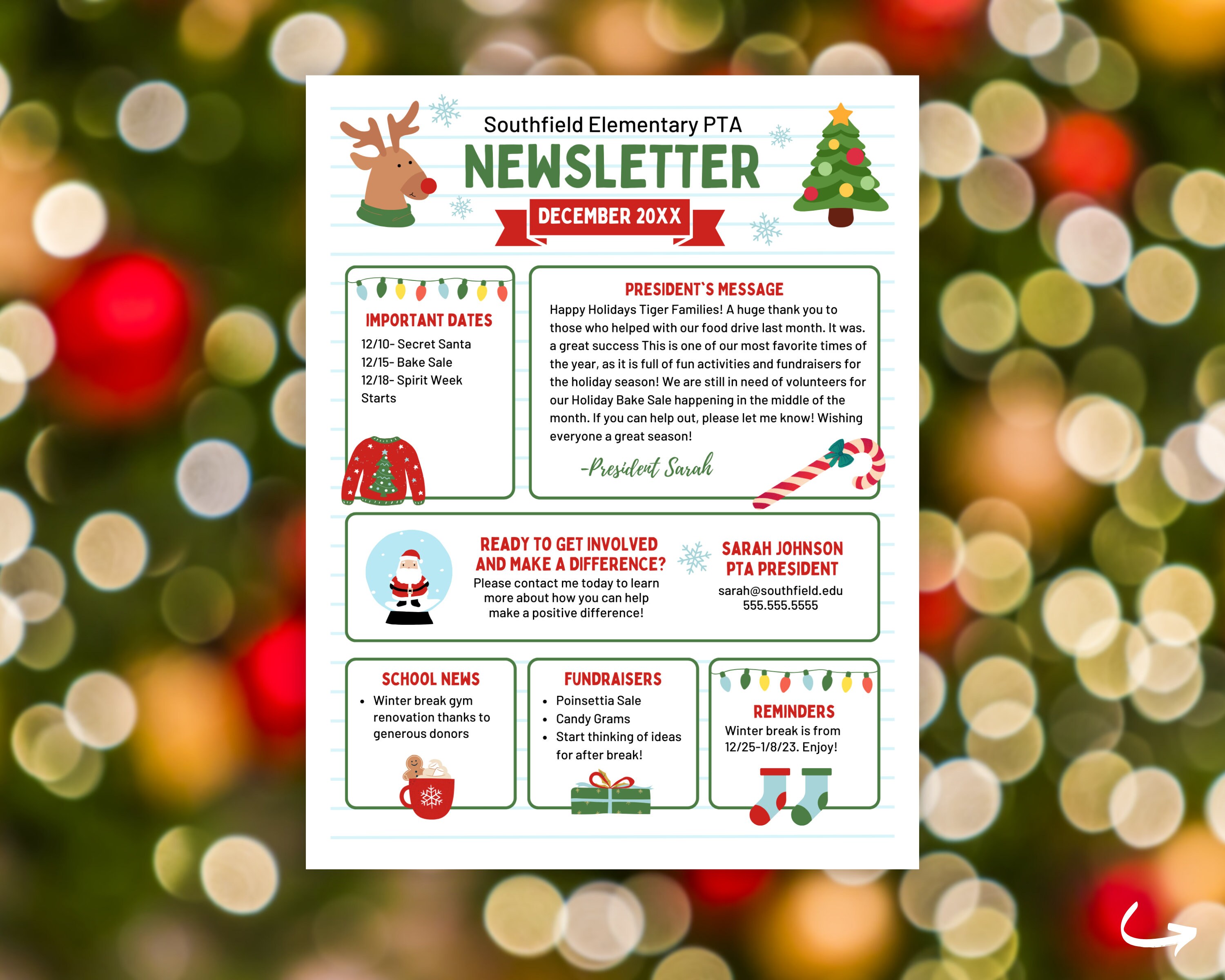 Editable PTA Newsletter December Template, Holiday News, Canva Template ...