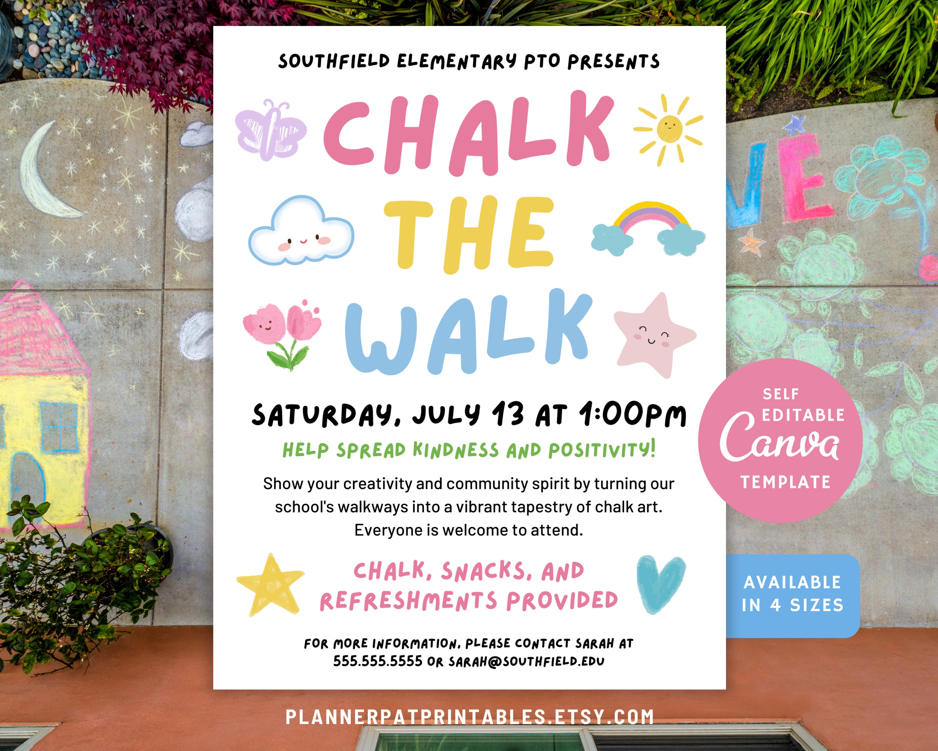 Chalk the Walk Flyer Template: Sidewalk Art Event, Editable Canva Sign ...