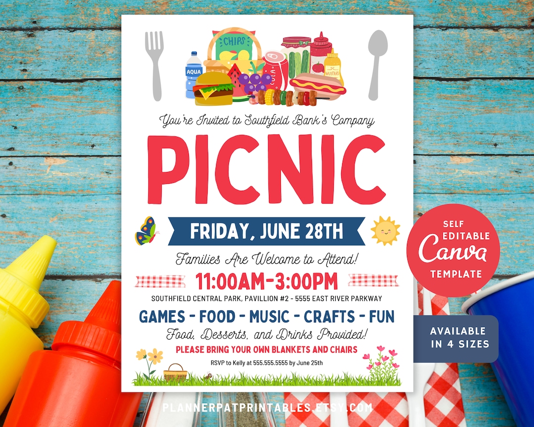 Company Picnic Flyer Editable Template, Work Appreciation Party, Canva ...