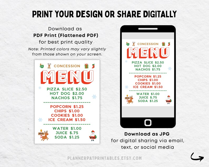 Christmas Concession Stand Menu Template | Editable Holiday Food Price ...