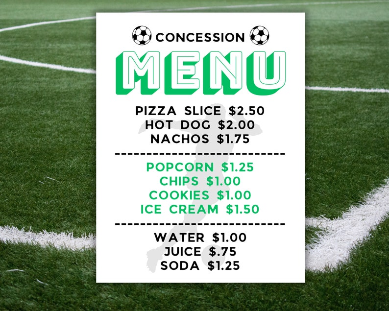 DIY Soccer Concession Stand Menu Price Sheet Canva Editable - Etsy