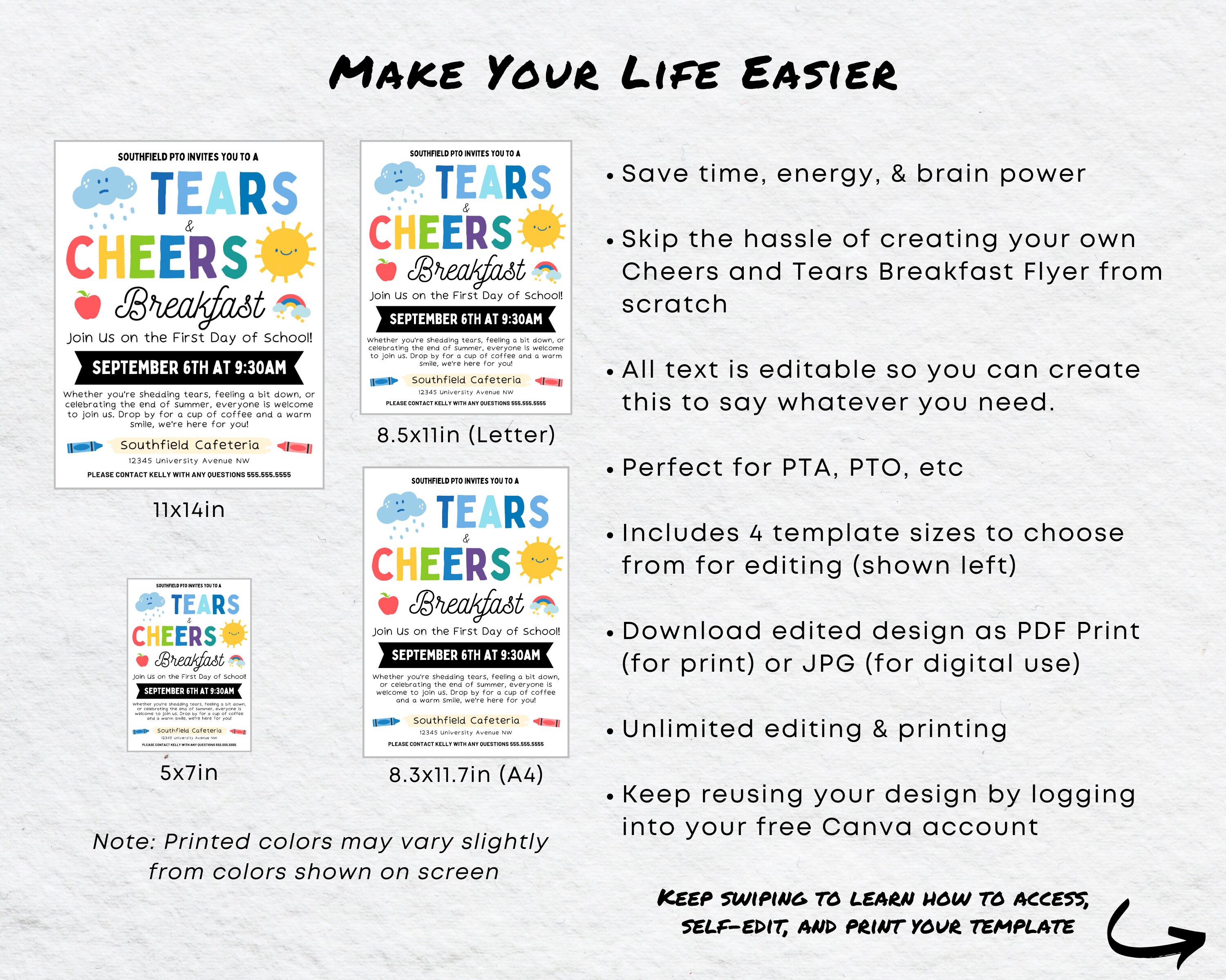 Editable Cheers and Tears Breakfast Flyer Template, Boo Hoo Breakfast ...