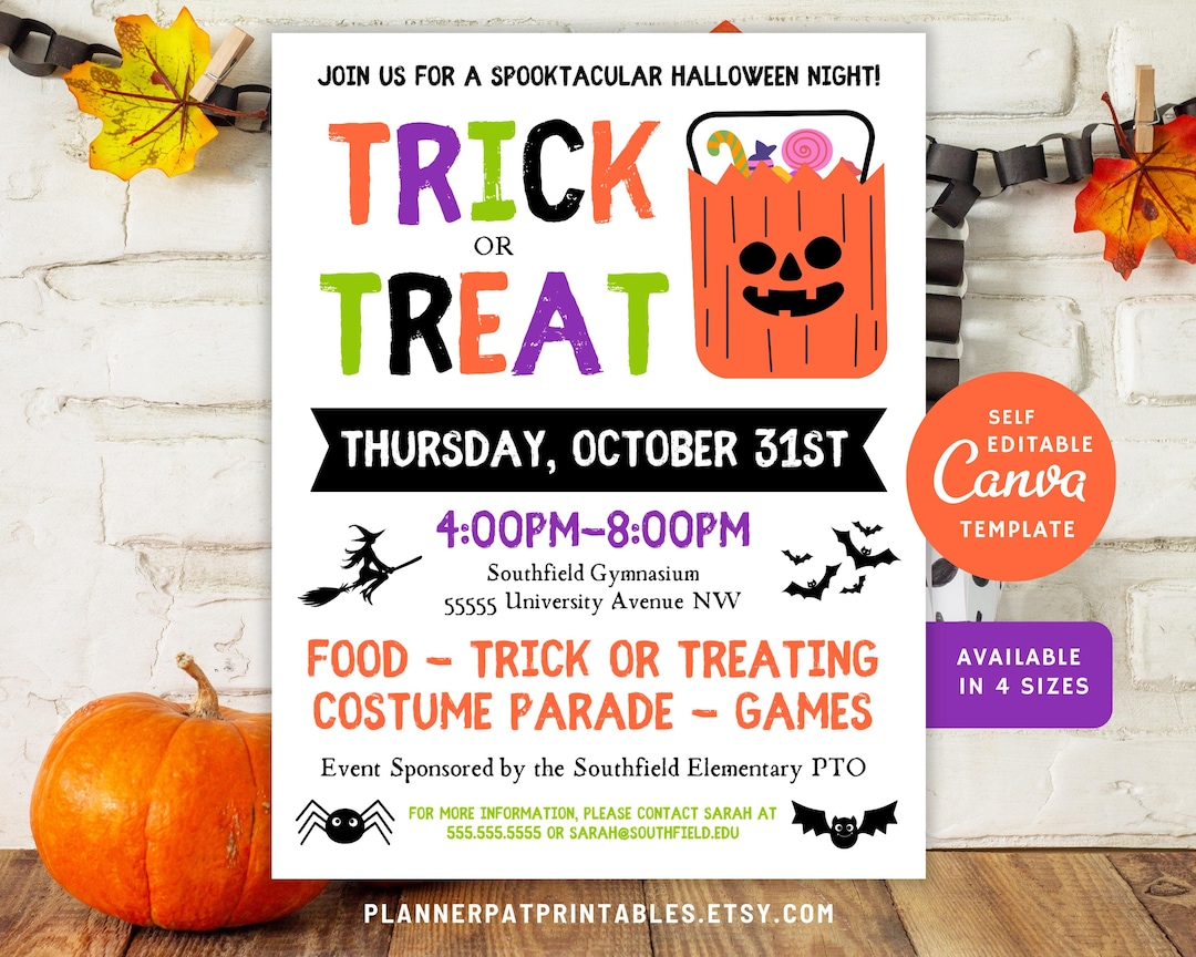 Editable School Halloween Flyer: Trick or Treat Event (canva, Digital ...
