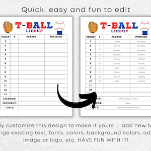 Editable T-ball Line up Sheet Canva Template, Blank Batting Order ...
