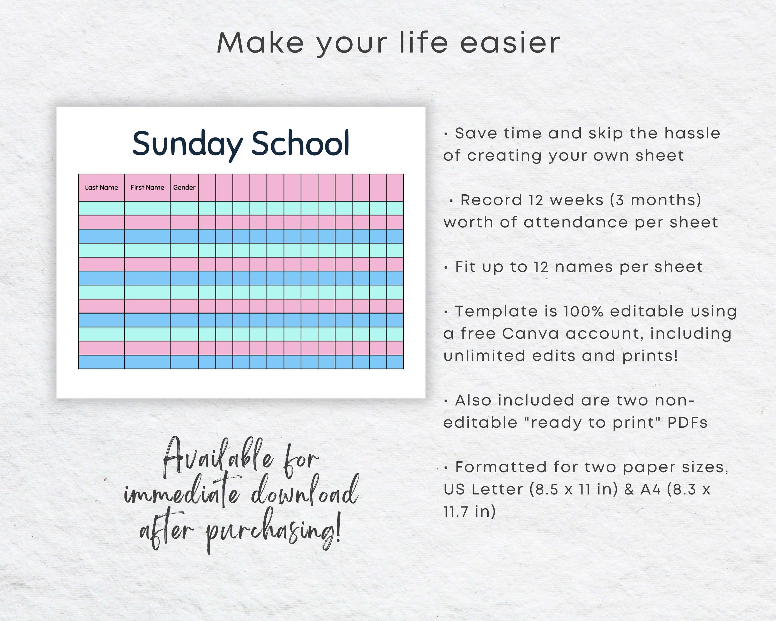 Sunday School Attendance Chart Template