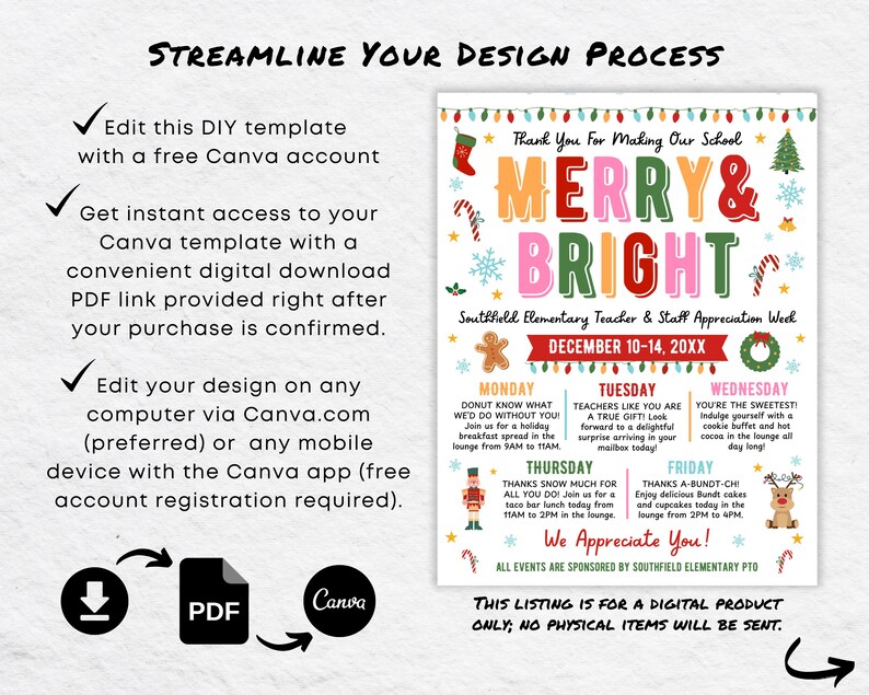 Editable Holiday Teacher and Staff Appreciation Week Flyer Template ...