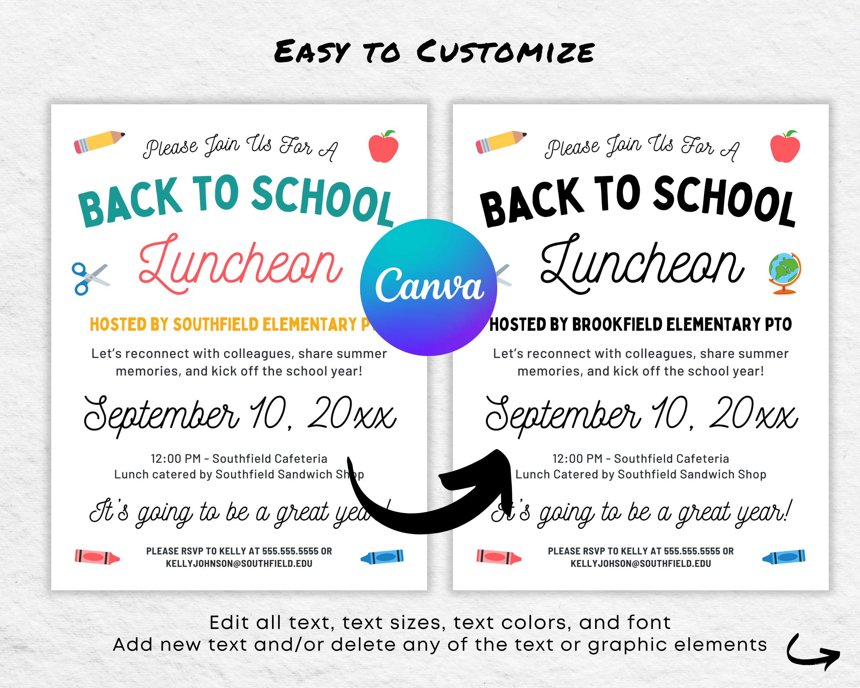 Back to School Luncheon Invitation Template | Editable Canva Flyer ...