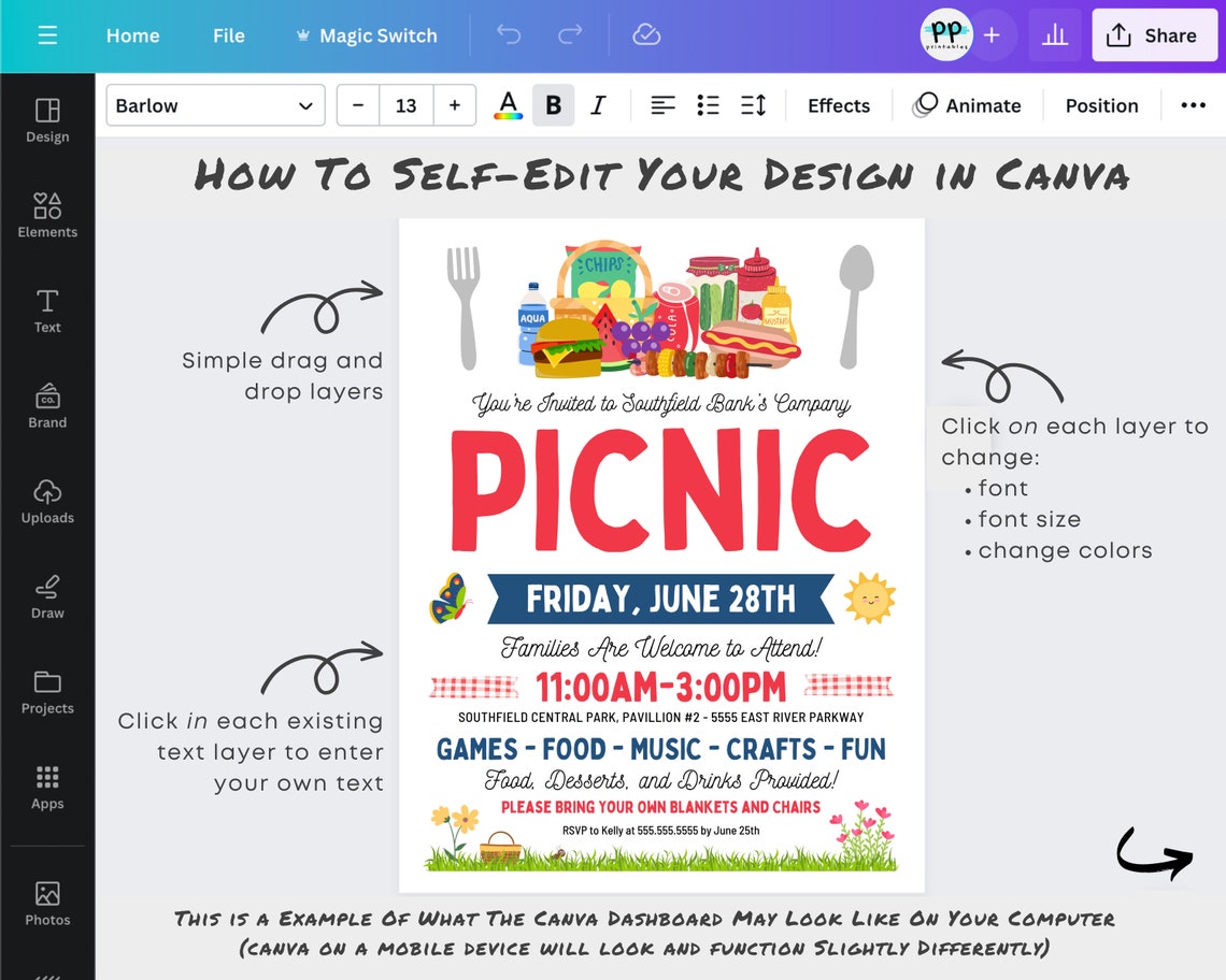 Company Picnic Flyer Editable Template, Work Appreciation Party, Canva ...