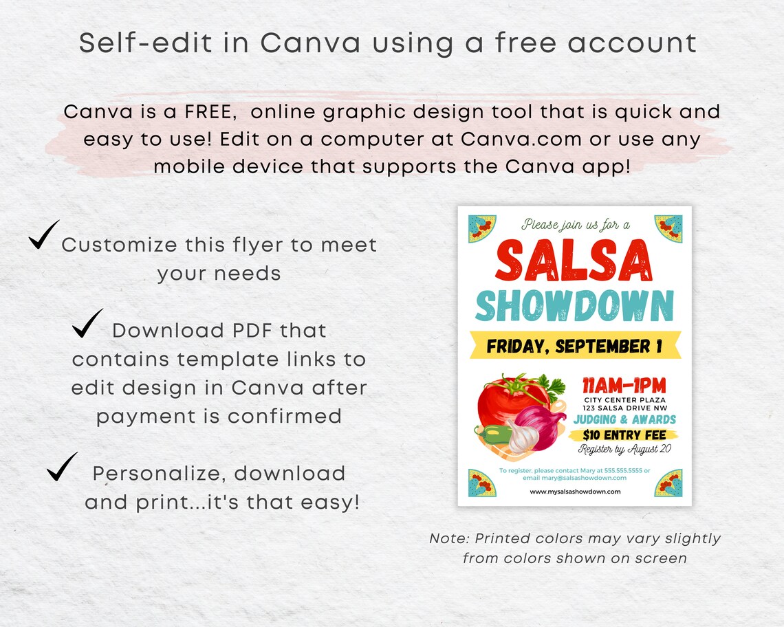Editable Salsa Showdown Flyer Canva Template, Salsa Contest Invite ...