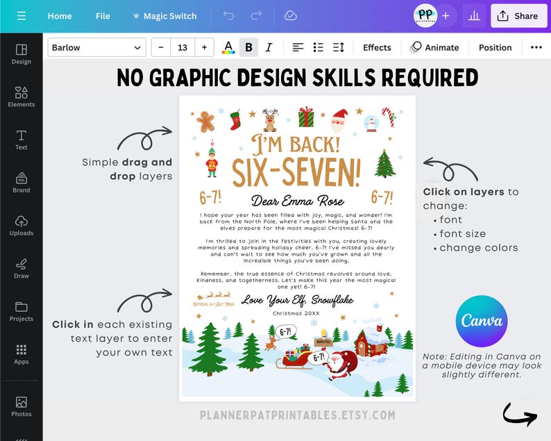 67 Elf Letter Bundle | Editable Christmas Notes for Kids (canva ...