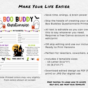 Halloween Boo Buddies Questionnaire, Gift Exchange Favorites Survey PDF ...
