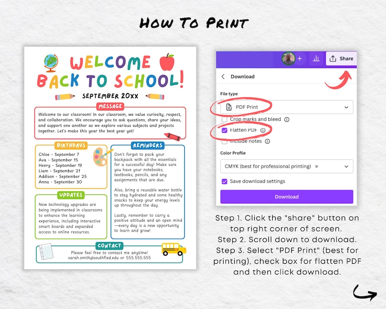 Editable Back to School Newsletter Template: Canva Design (digital ...