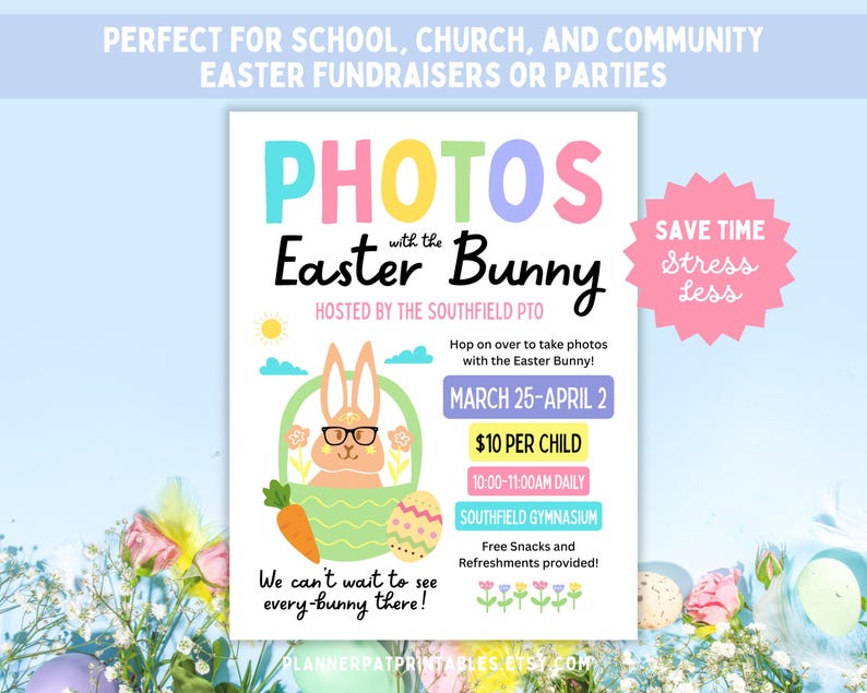 Photos With the Easter Bunny Flyer Template | Editable School ...