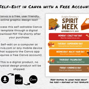 Editable Thanksgiving Spirit Week Schedule, Dress up Days, Canva - Etsy