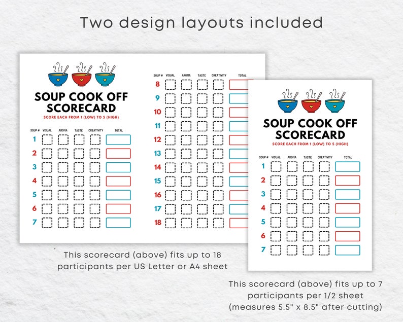 Soup Cook off Scorecard Printable for Soup Competition, Editable in ...