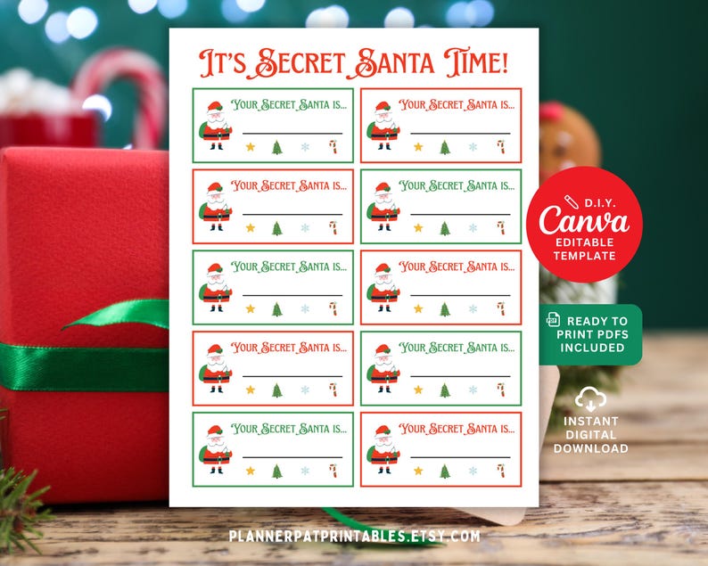 Secret Santa Name Draw Cards Template | Christmas Gift Exchange PDF ...