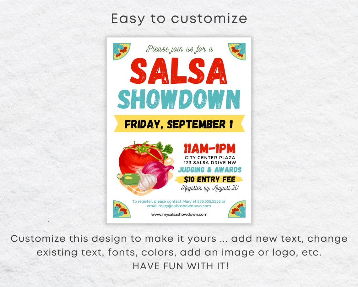 Editable Salsa Showdown Flyer Canva Template, Salsa Contest Invite ...
