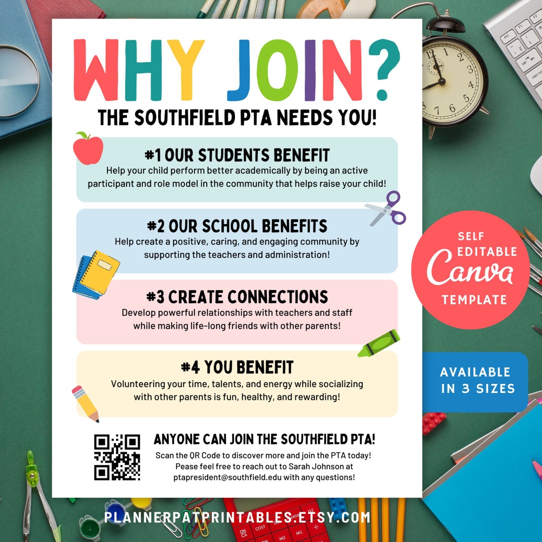 Why Join the PTA or PTO Flyer Editable Template for School Volunteer Recruitment - Etsy