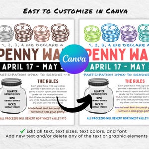 Penny War Flyer Editable Template, Coin Drive Fundraiser, Canva ...