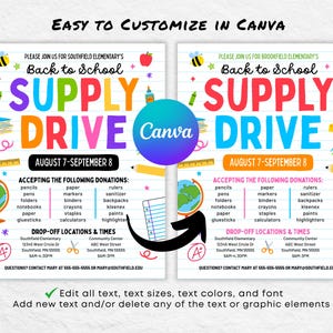 Editable School Supply Drive Flyer | Canva Template (digital Download ...