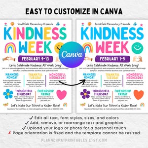 Kindness Week Flyer Template | Elementary School PTO (canva Editable ...