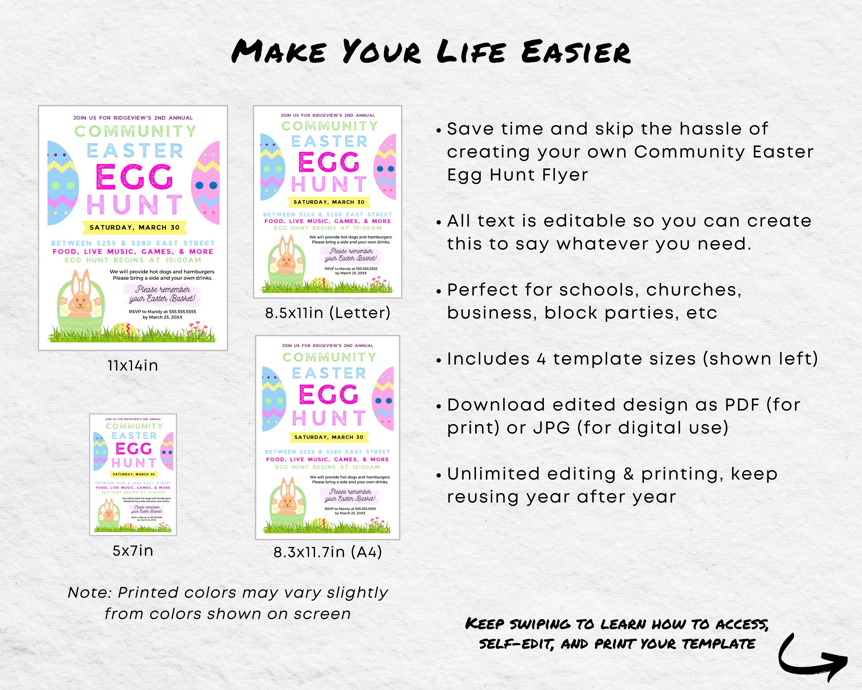 Editable Community Easter Egg Hunt Printable Flyer, Neighborhood Easter ...