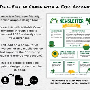 Editable March Newsletter Template, St Patricks PTO PTA School News ...