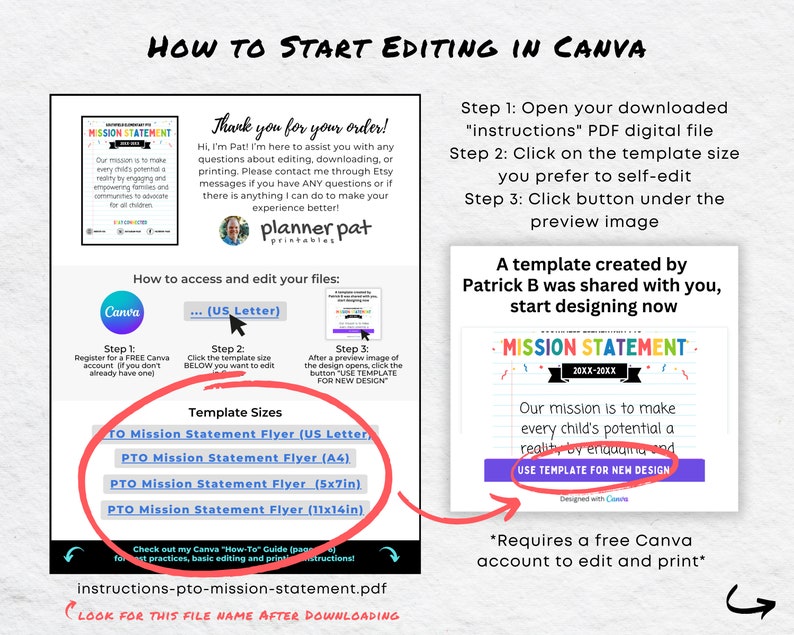 PTA PTO Mission Statement Editable Sign | Canva Template for School ...