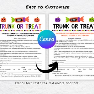 Editable Trunk or Treat Car Registration Template, Vehicle Sign up Form ...