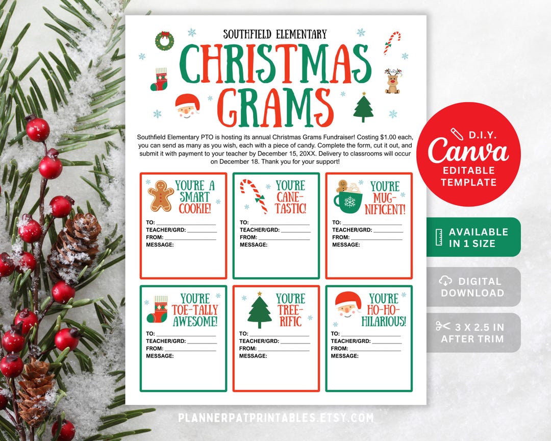 Editable Christmas Grams Template: School Fundraiser (canva Printable ...