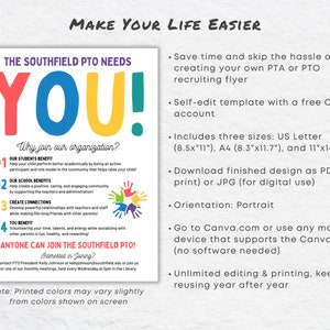 Editable PTA PTO Recruitment Flyer Template: Canva Volunteer Sign-up ...