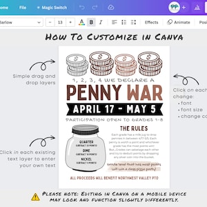 Penny War Flyer Editable Template, Coin Drive Fundraiser, Canva ...