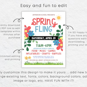 Spring Fling Flyer, Editable Spring Fling Festival Fundraiser Template ...