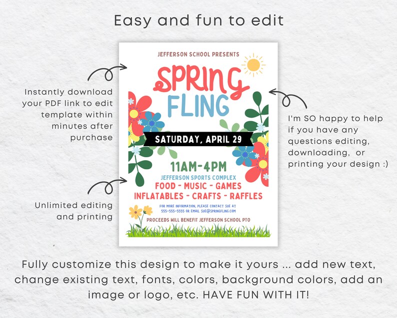 Spring Fling Flyer Template: Editable School Fundraiser Invite (canva ...