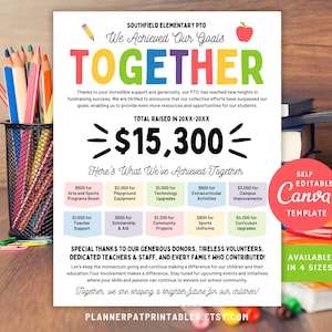 PTO PTA Fundraiser Tracker Flyer, School Canva Template (digital ...