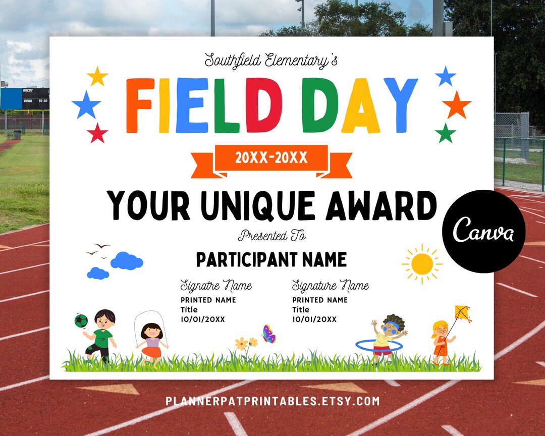 Editable Field Day Award Certificate Template, PE Gym Awards Printable ...